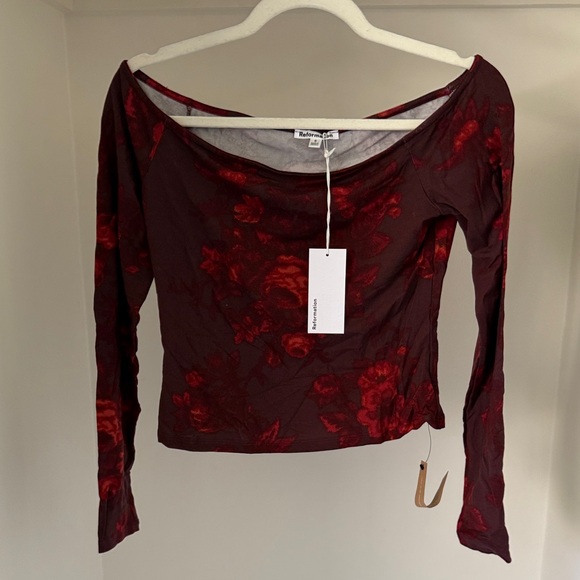 Reformation | Tops | Nwt Reformation Red Floral Offshoulder Long Sleeve ...
